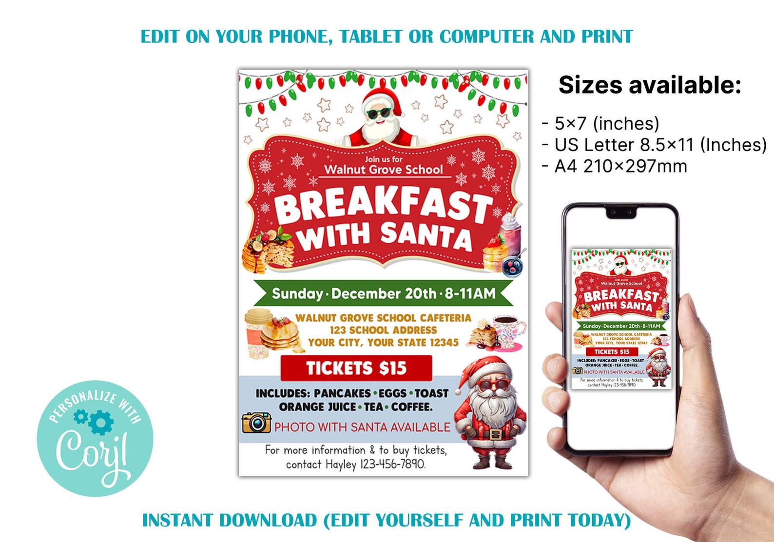Breakfast With Santa Flyer Template, Editable PTA PTO Santa Breakfast ...