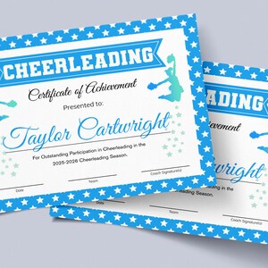 Editable Cheer Certificate Light Blue, Cheerleading Gifts Award ...
