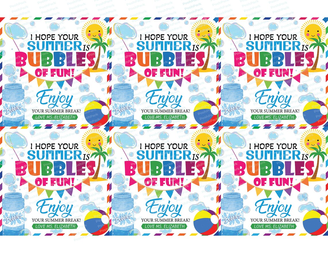 EDITABLE Bubbles of Fun Summer Tag End of School Year Tags - Etsy