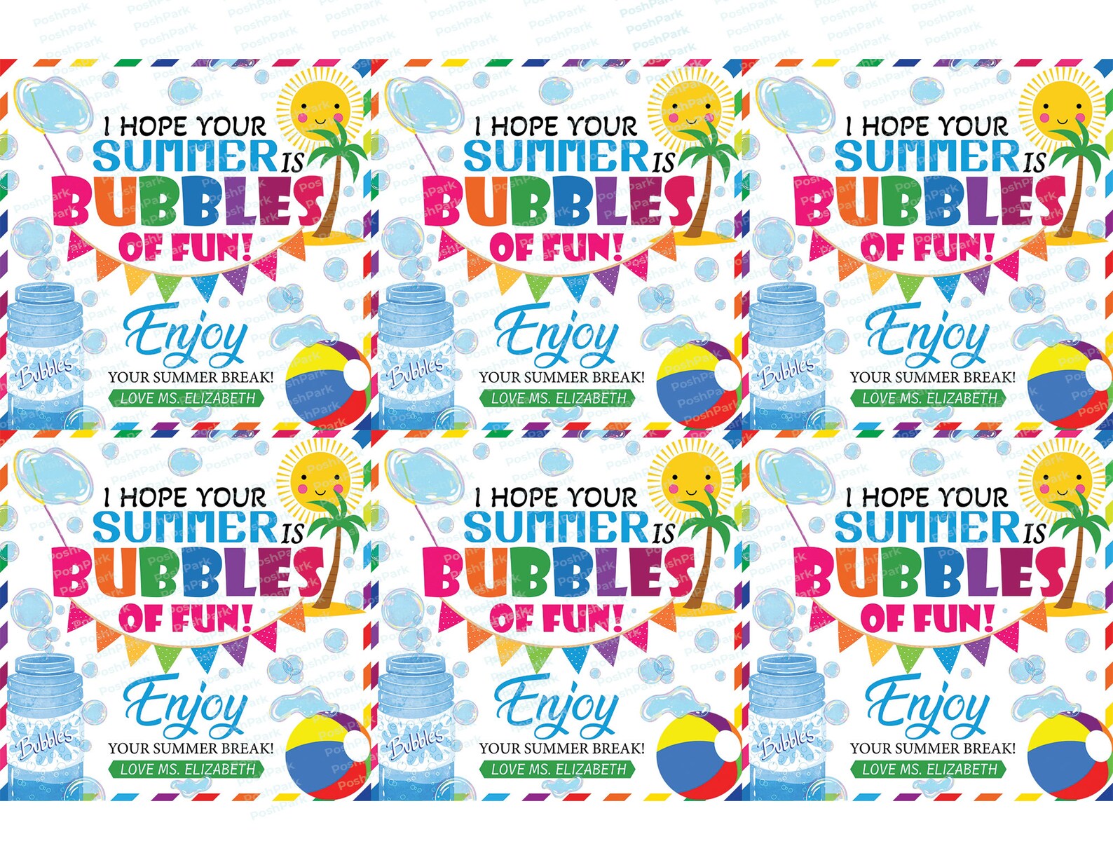 EDITABLE Bubbles of Fun Summer Tag, End of School Year Tags, Summer ...