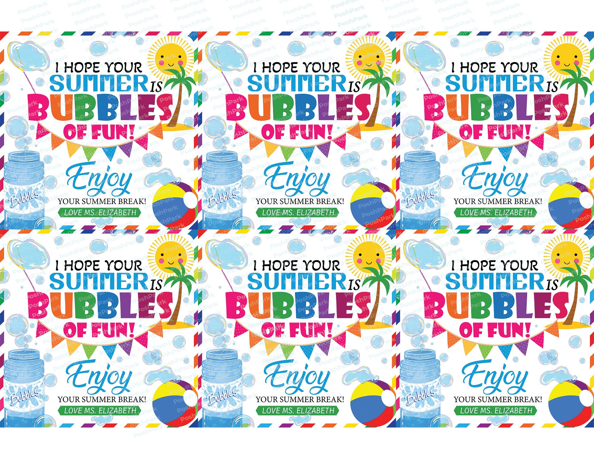 EDITABLE Bubbles of Fun Summer Tag End of School Year Tags - Etsy