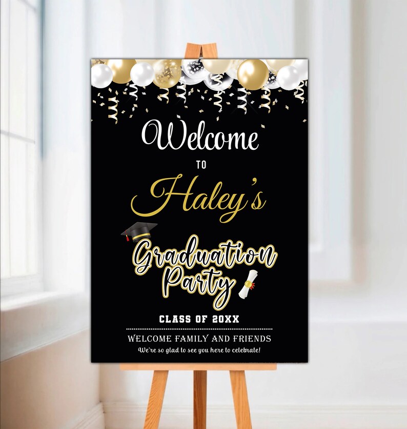 Printable Graduation Welcome Sign Template Black Gold - Etsy