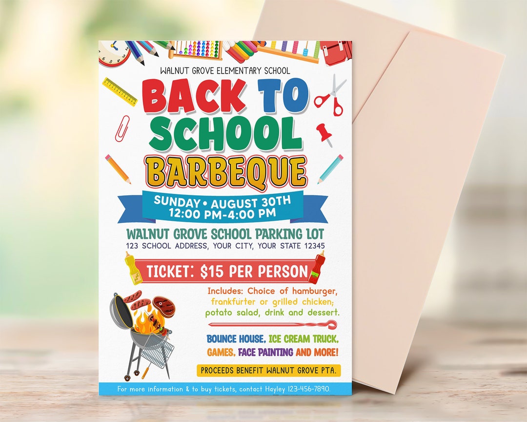 Editable Back to School BBQ Invitation, School Bbq Picnic Party Flyer ...