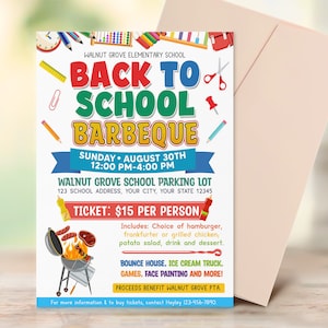 Editable Back to School BBQ Invitation, School Bbq Picnic Party Flyer ...