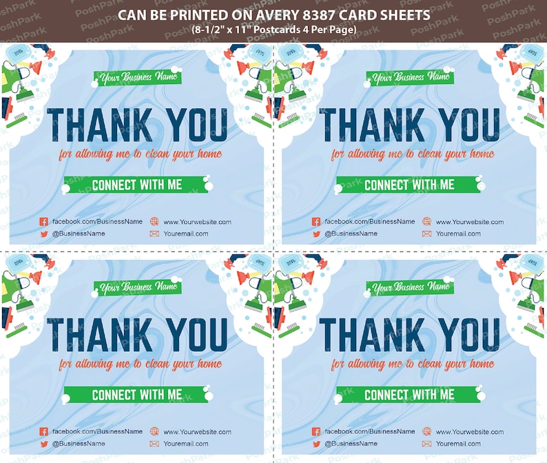 Cleaning Business Thank You Card Template Blue Printable - Etsy