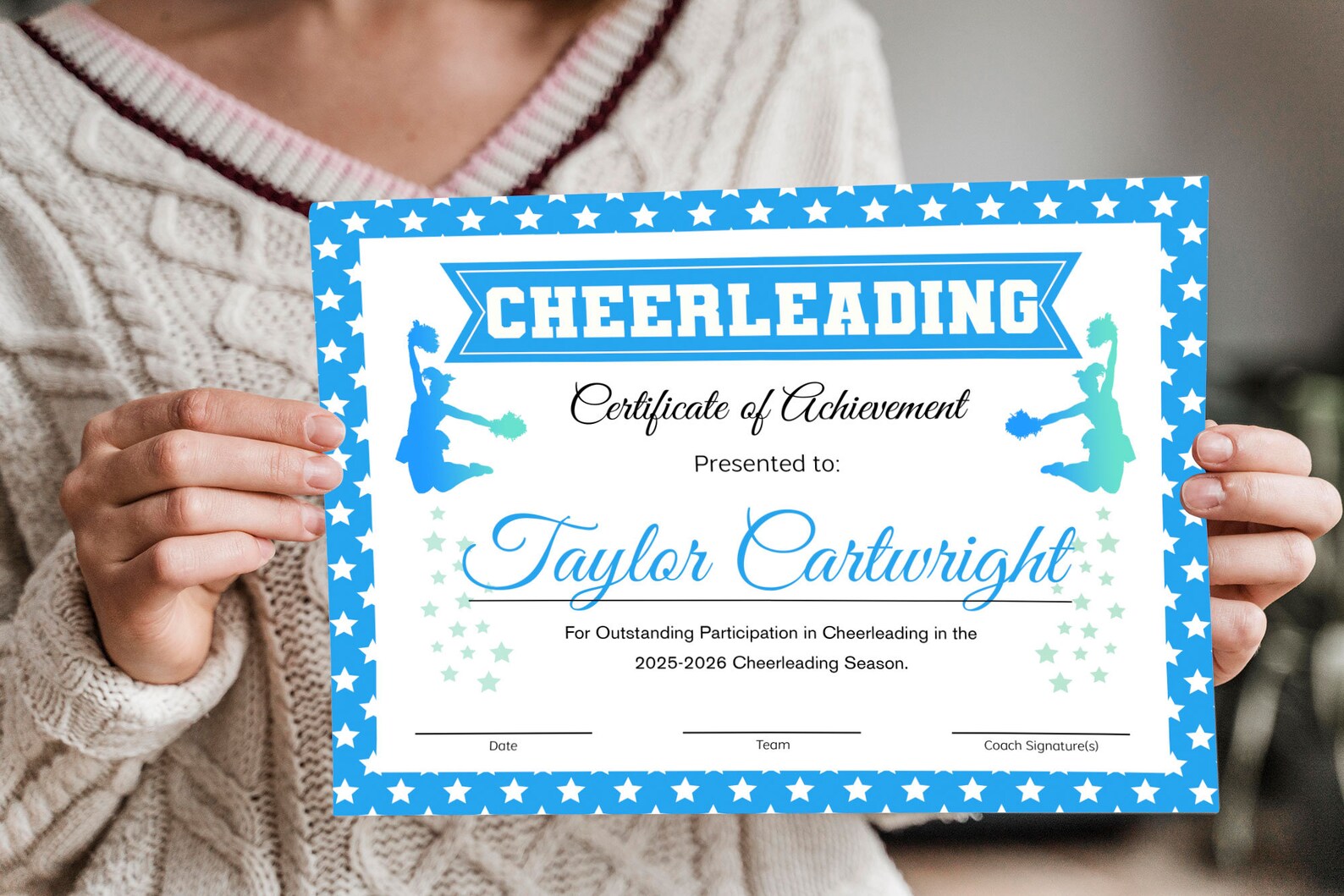 Editable Cheer Certificate Light Blue Cheerleading Gifts - Etsy