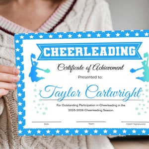 Editable Cheer Certificate Light Blue, Cheerleading Gifts Award ...
