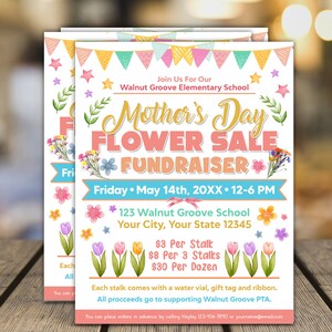 Editable Mother's Day Flower Fundraiser Flyer, School PTO PTA ...