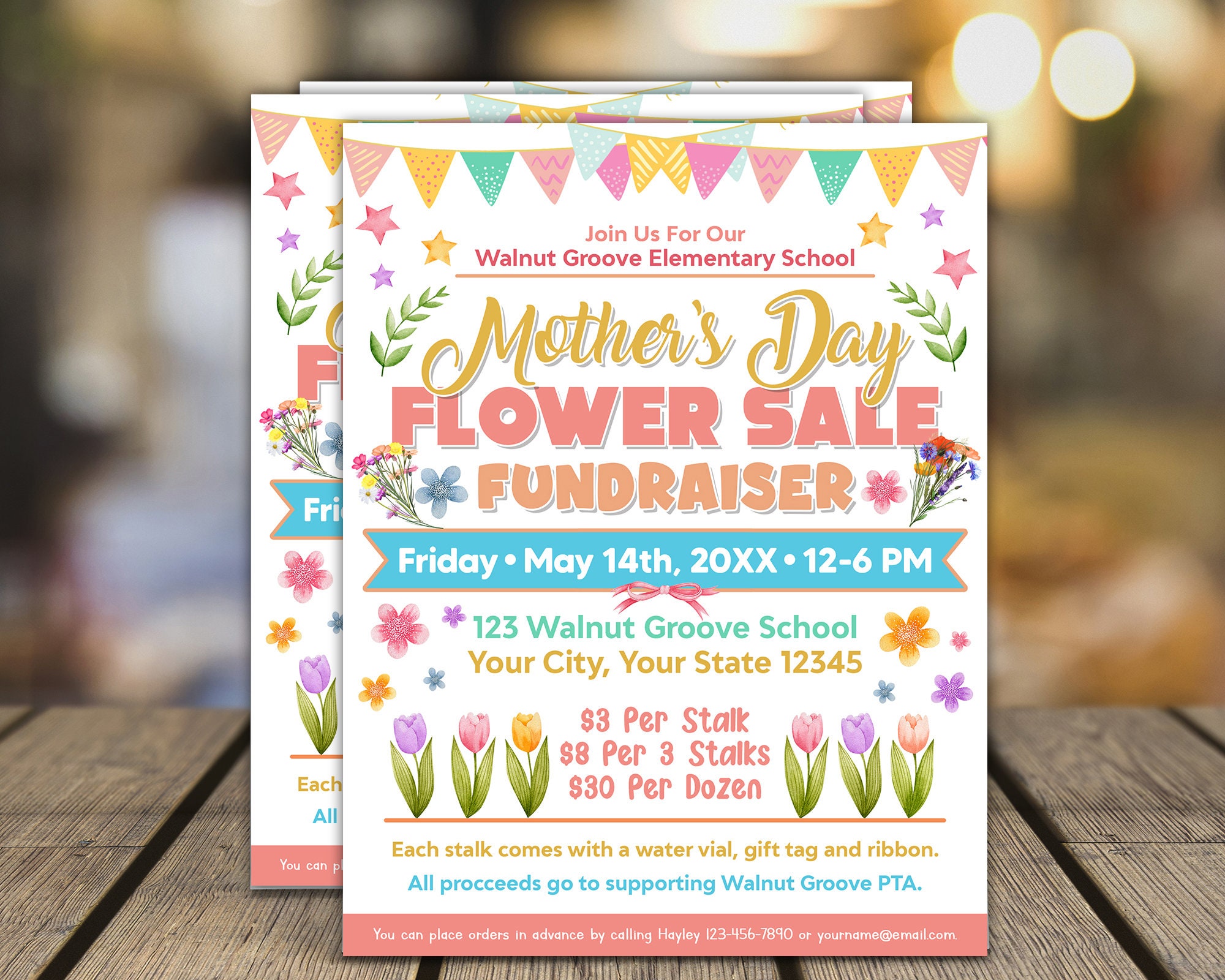 Editable Mother's Day Flower Fundraiser Flyer, School PTO PTA ...