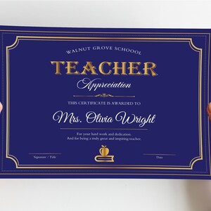 Editable Teacher Appreciation Certificate Blue, Appreciation Week ...