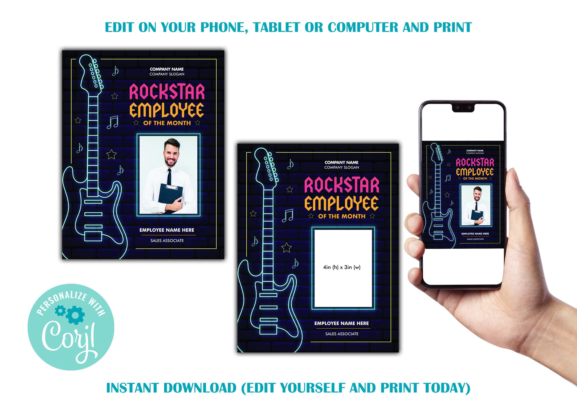 EDITABLE Rockstar Employee of the Month Certificate Employee - Etsy