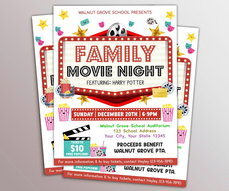 Editable Family Movie Night Flyer, School Church Benefit Fundraiser ...