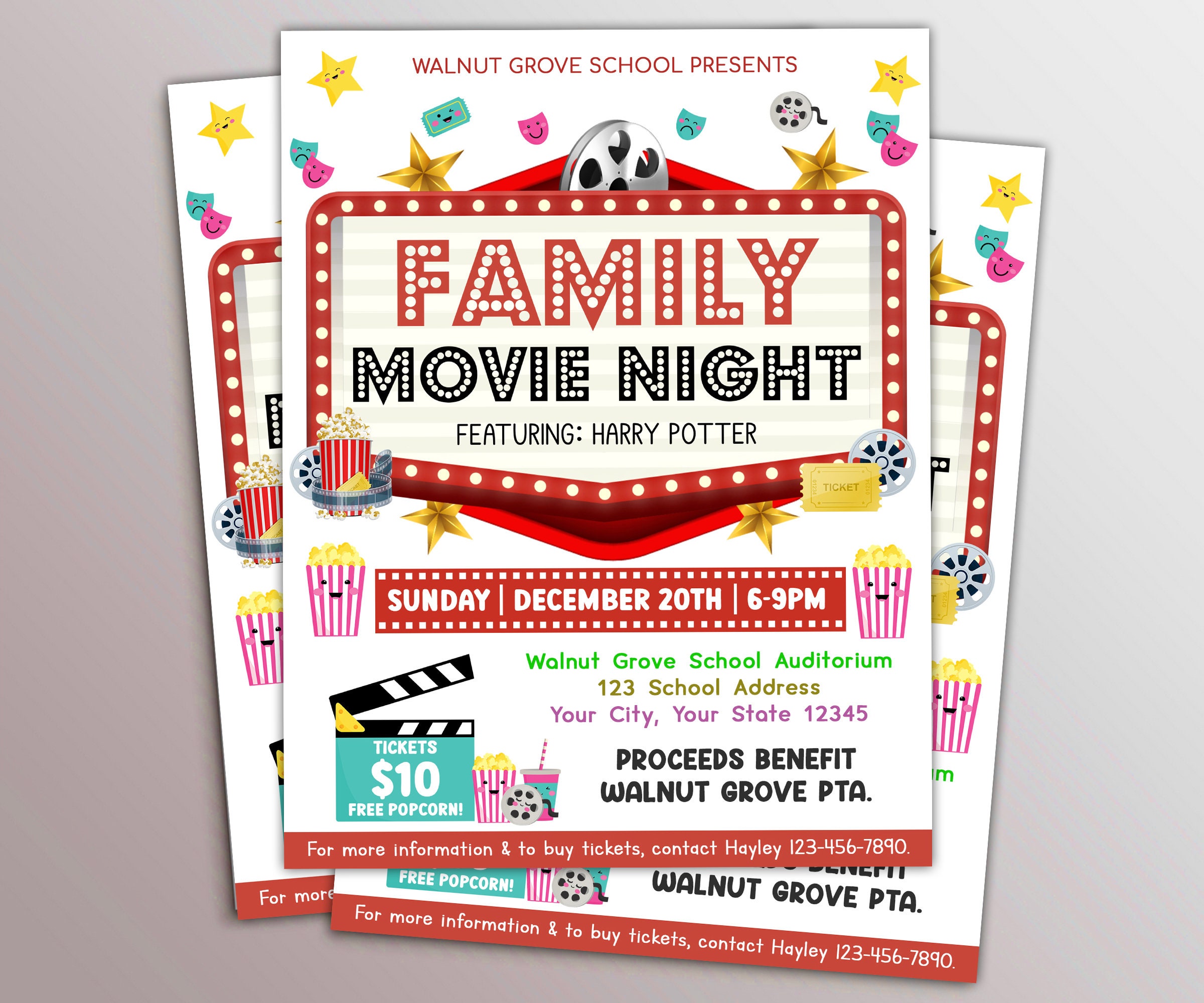 Editable Family Movie Night Flyer, School Church Benefit Fundraiser ...