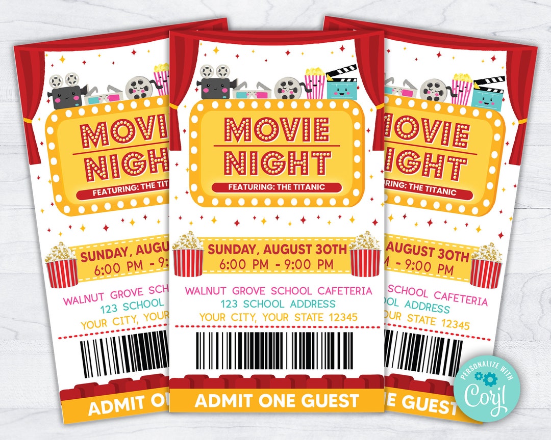 Movie Night Ticket Invitation, Movie Party Invitation, Cinema Movie ...