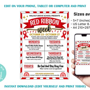Red Ribbon Spirit Week Template, School Spirit Week Schedule, Red ...