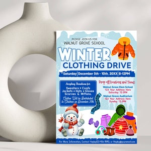 Editable Winter Clothing Drive Flyer Template, Holiday Charity School ...