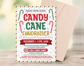 Christmas Candy Cane Fundraiser Flyer Editable Template, Holiday ...
