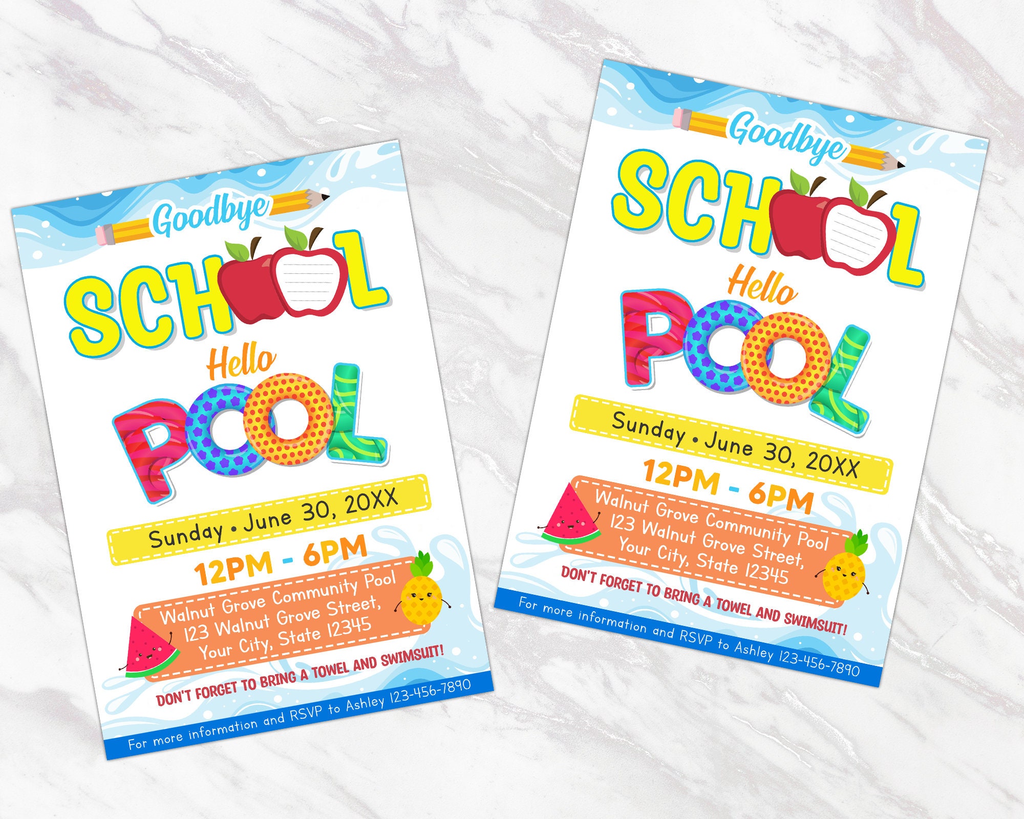 Goodbye School Hello Pool Party Invitation, Summer Party Invitation ...