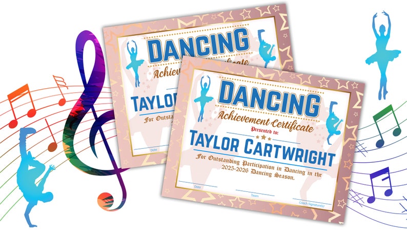 EDITABLE Dancer Certificate, Dancing Award, Dancer Printable - Etsy