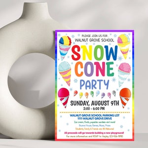 Editable Snow Cone Party Invite, Ice Cream Party Invite, PTO PTA School ...