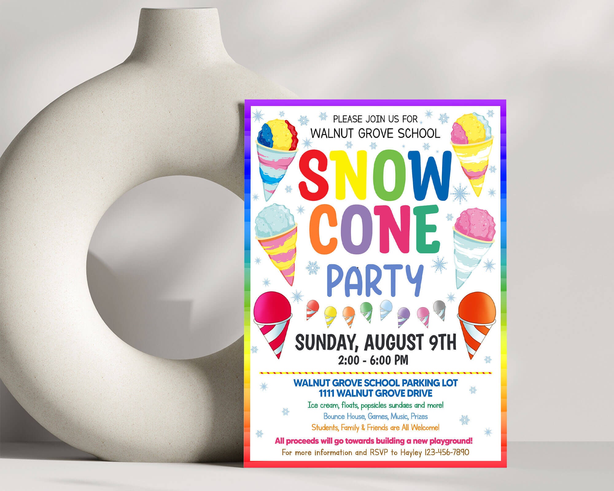 Editable Snow Cone Party Invite, Ice Cream Party Invite, PTO PTA School ...