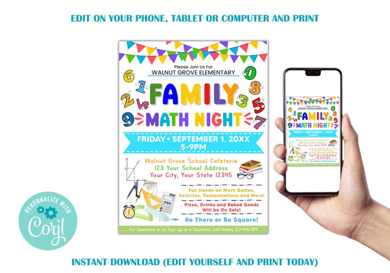 Editable Family Math Night Flyer PTO PTA Family School Flyer - Etsy