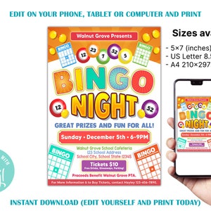 Bingo Night Flyer Fundraiser, Family School PTA PTO Printable Template ...