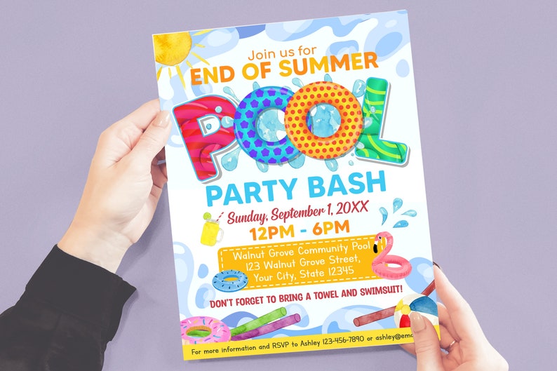 EDITABLE End of Summer Pool Party Invitation Back to School - Etsy