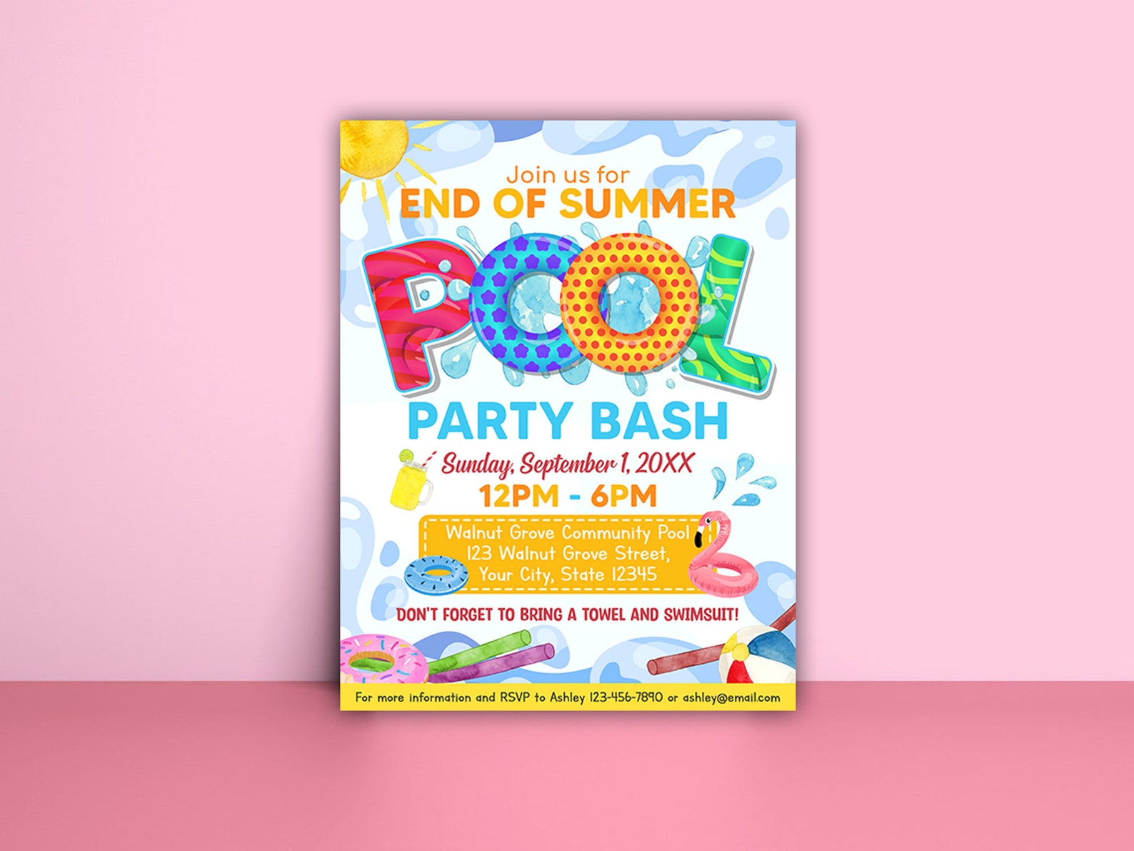 EDITABLE End of Summer Pool Party Invitation, Back to School Pool Party ...