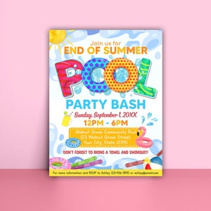 EDITABLE End of Summer Pool Party Invitation, Back to School Pool Party ...