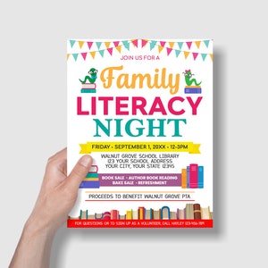 Editable Family Literacy Night Flyer, PTO PTA Reading Book Sale School ...