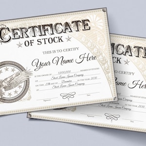 DIY Stock Certificate Vintage Style, Editable Certificate of Stock ...