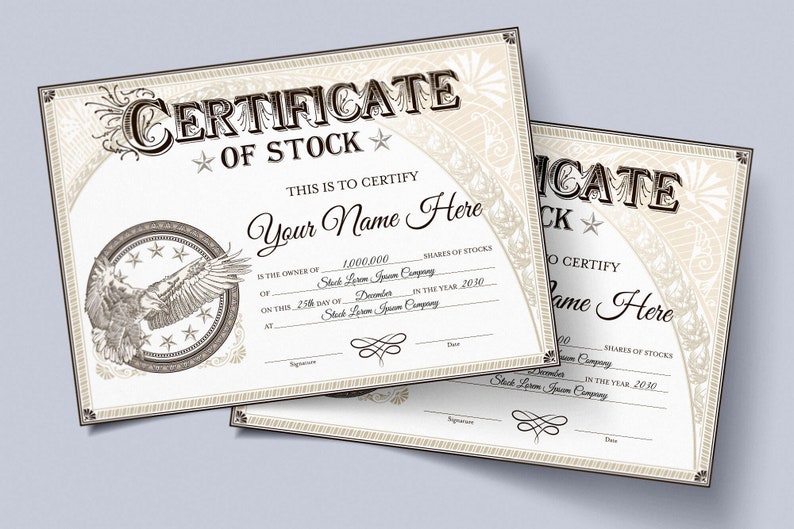 DIY Stock Certificate Vintage Style, Editable Certificate of Stock ...