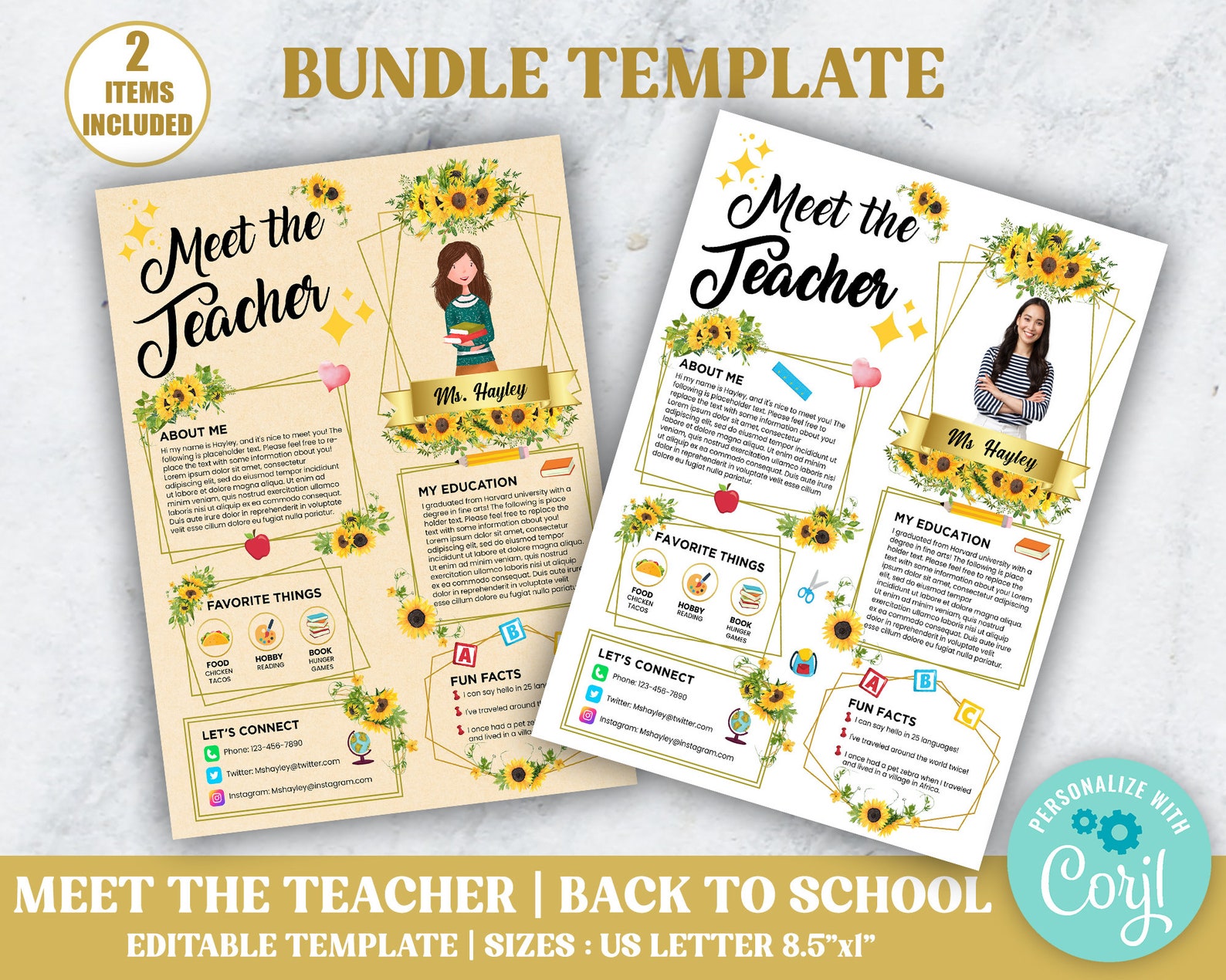 Editable Meet the Teacher Template Sunflowers BUNDLE Meet the - Etsy