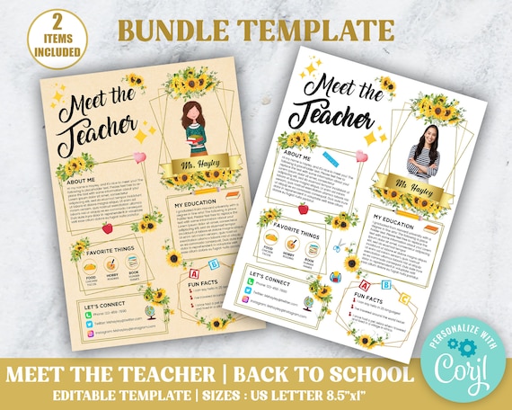 Editable Meet The Teacher Template Sunflowers BUNDLE, Meet The Teacher ...