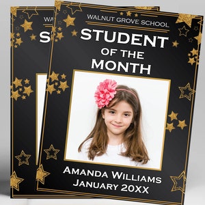 Student of the Month Printable Certificate Template Black, Editable ...