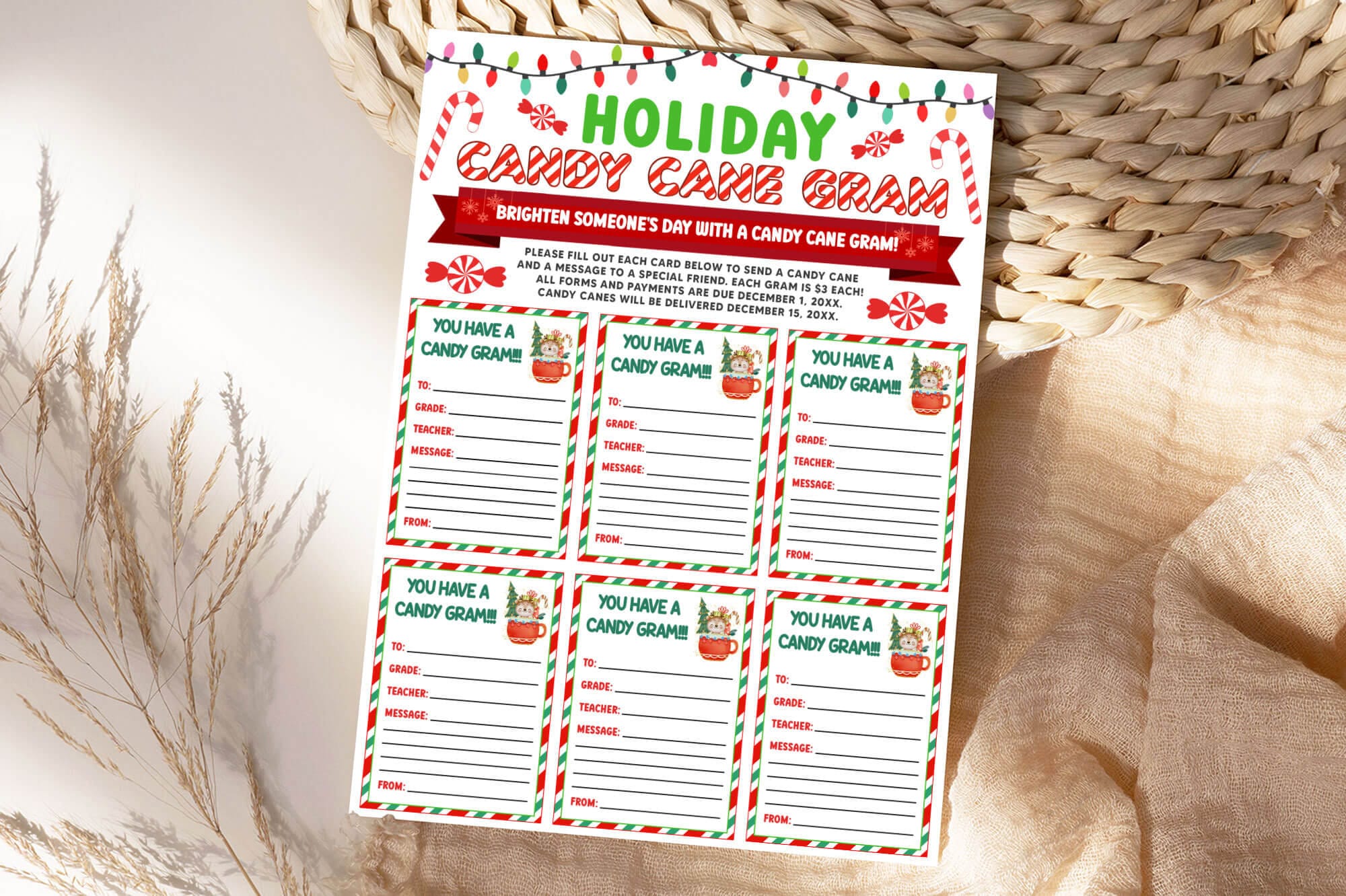 Editable Holiday Candy Gram Fundraiser Flyer, Christmas Candy Cane Gram ...