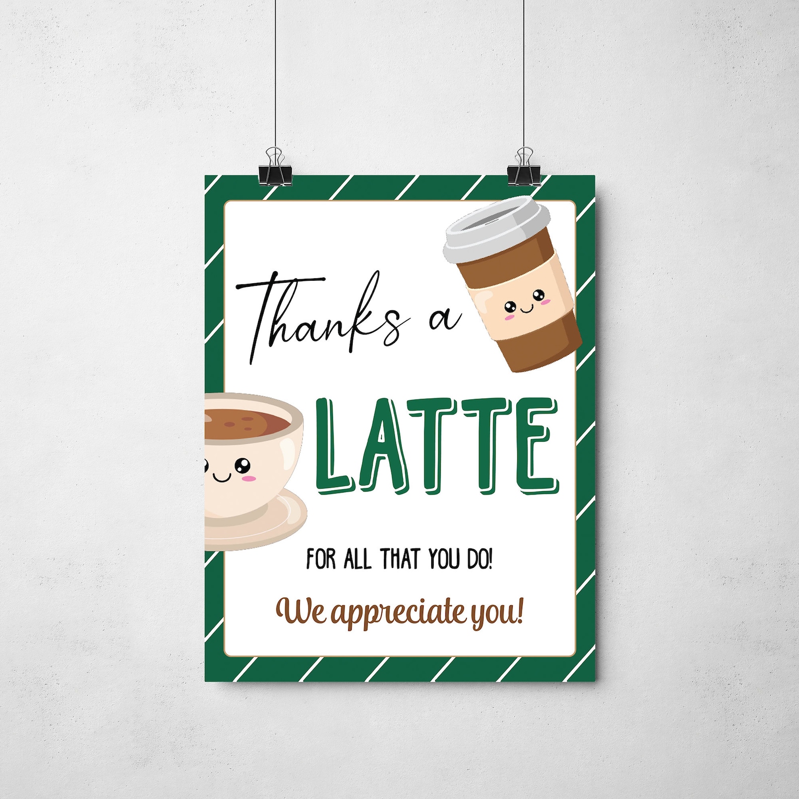 Thanks A Latte Printable Sign PDF Nurse Staff Teacher - Etsy
