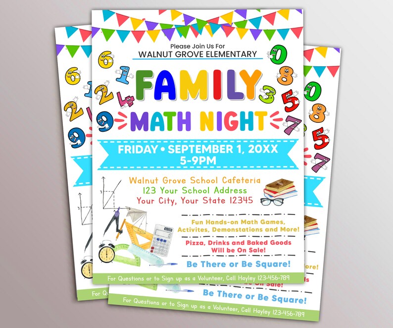 Editable Family Math Night Flyer PTO PTA Family School Flyer - Etsy