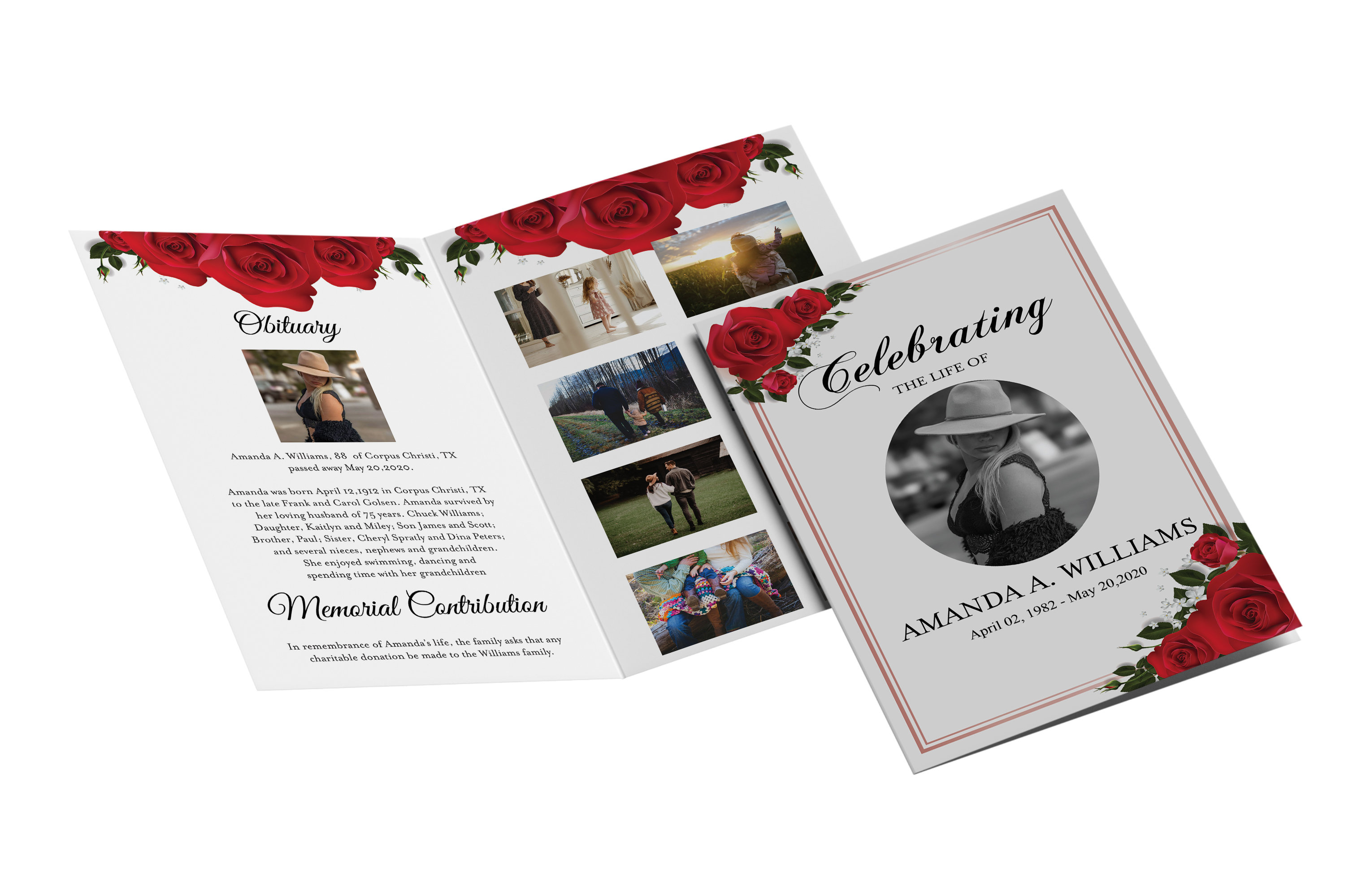 8 Page Red Rose Funeral Program Template Editable Minimalist | Etsy México