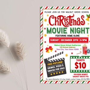 Christmas Movie Night Flyer, Holiday Cinema Party Invitation, Xmas ...