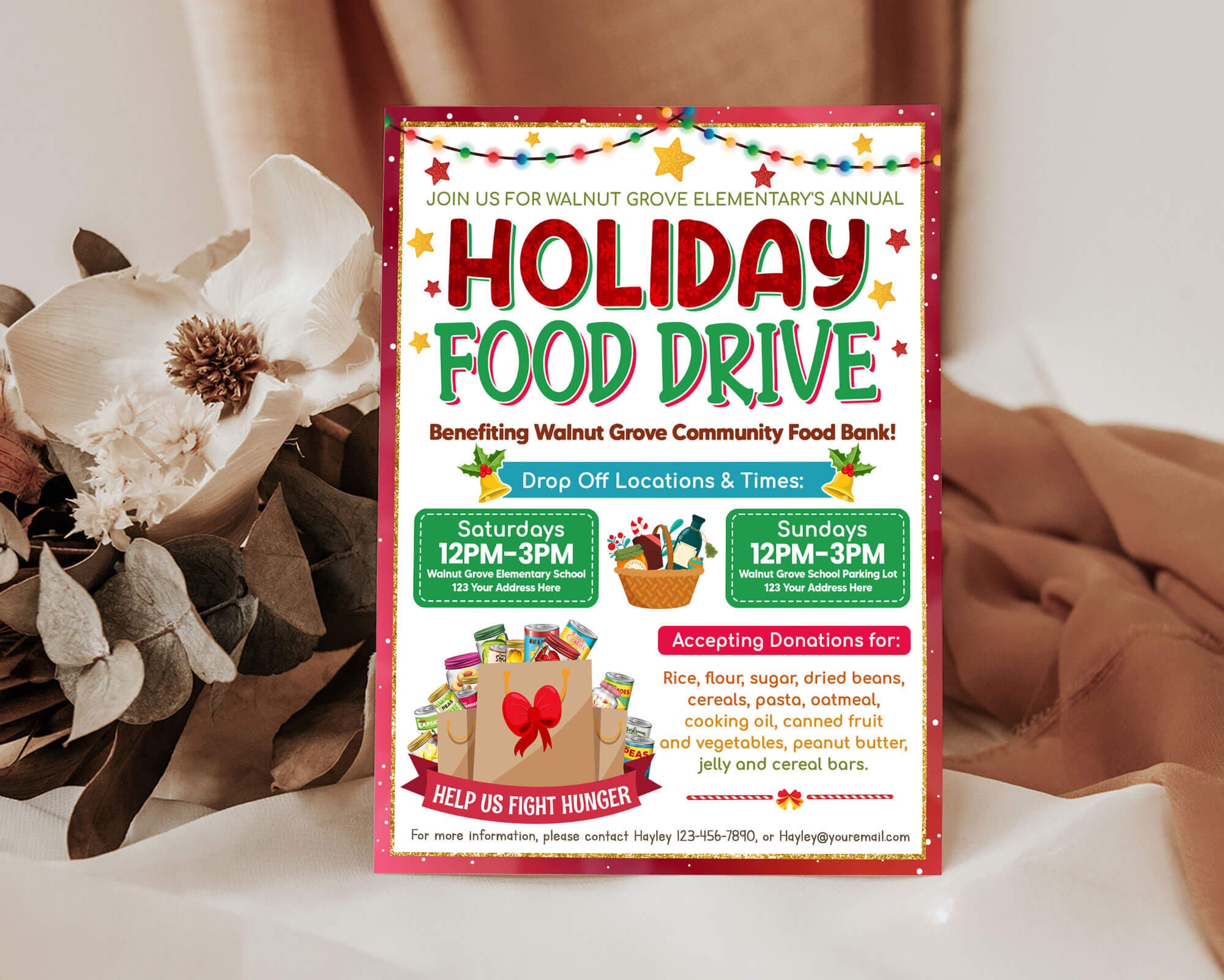 Holiday Food Drive Flyer, Christmas Food Drive Flyer, School Church ...