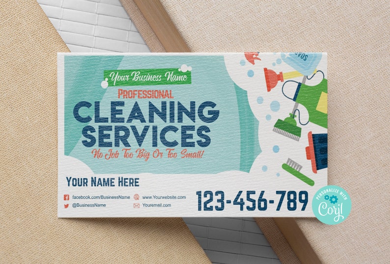 Cleaning Services Business Card Template downloadable - Etsy