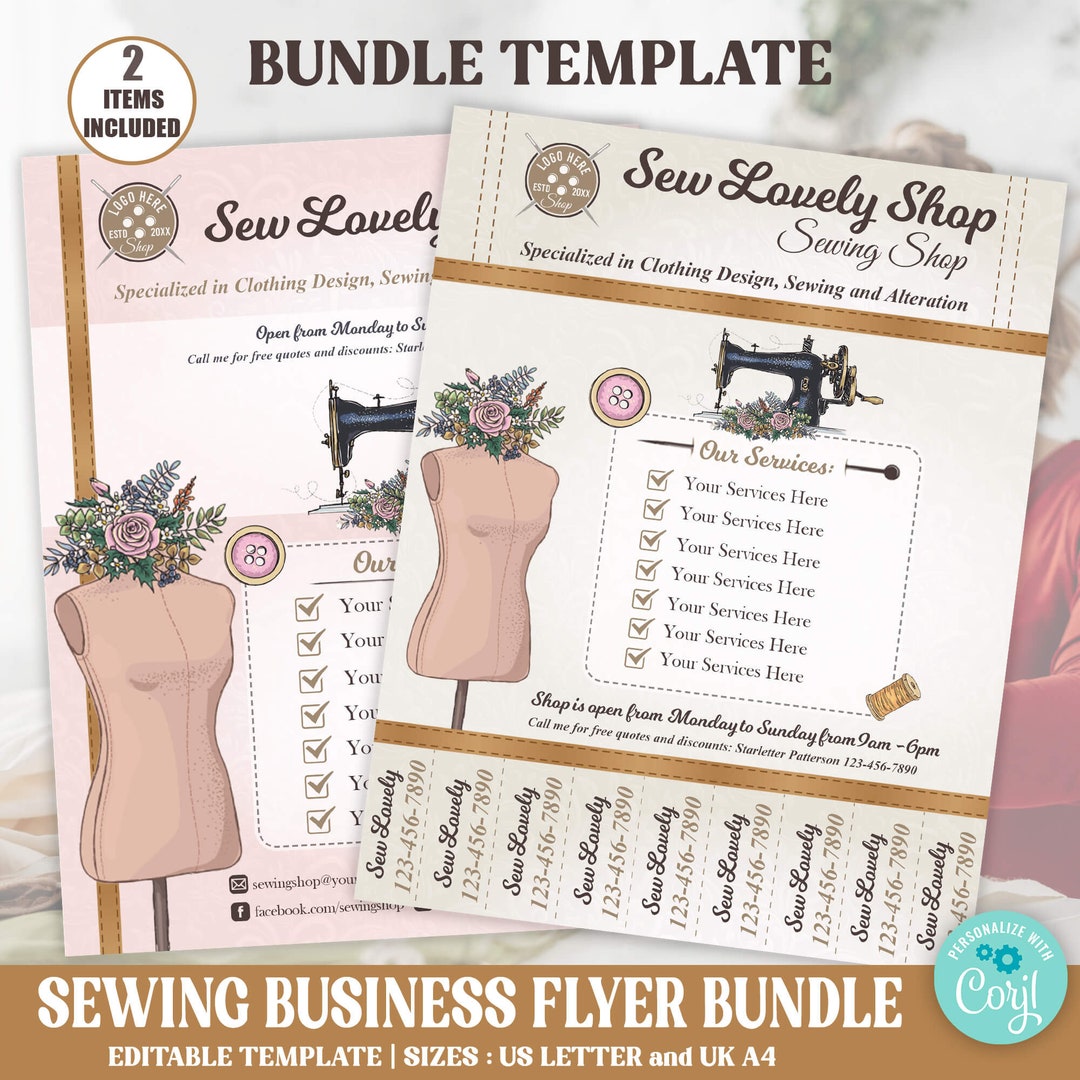 Editable Sewing Business Flyer Bundle Template | Set of 2 Tailor ...
