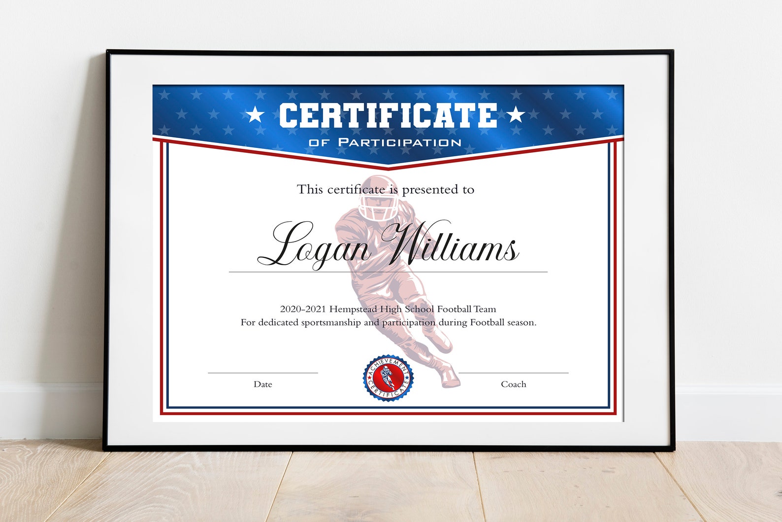 Editable Football Certificate Template: DIY Sports Award (printable) - Etsy