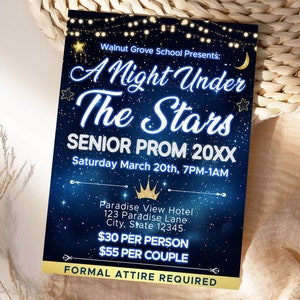 Editable A Night Under the Stars Prom Invitation, School Dance Flyer ...