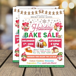 Editable Holiday Bake Sale Flyer, School Fundraiser Event, Christmas ...