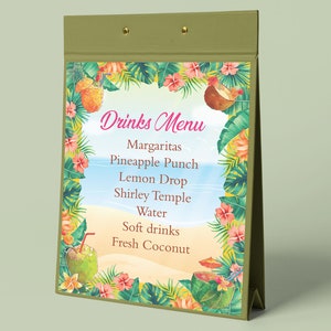 Editable Luau Drink Menu Sign Template, Hawaii Bar Menu Luau Party ...