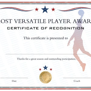 PRINTABLE Red White Blue PDF End of Season Basketball Award ...
