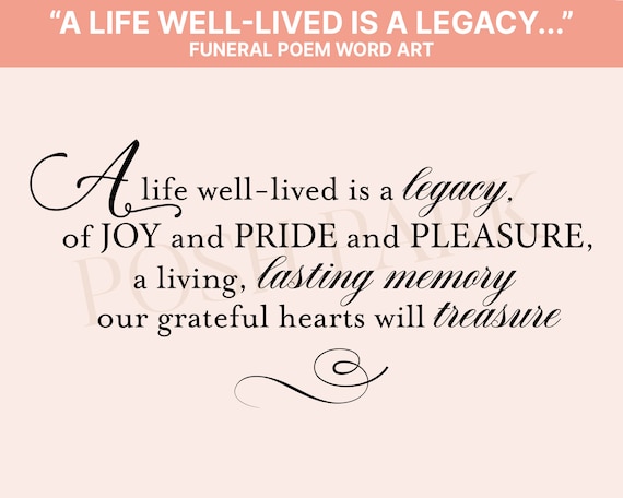 Poem Word Art Funeral Program, A Life Well-Lived is a Legacy Pre-made ...